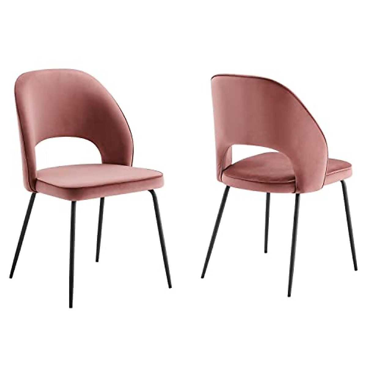 Modway Nico Performance Velvet Dining Chairs in Black Dusty Rose-Set of 2