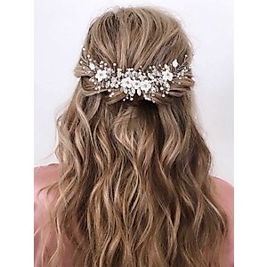 GORAIS Flower Bride Wedding Hair Vine Silver Rhinestone Bridal Headpiece Pearl Hair Piece Crystal Hair Accessories for Women and Girls