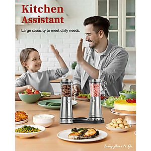 Electric Salt and Pepper Grinder Set with Storage Base, Stainless Steel Rechargeable Salt and Pepper Grinder Set with 4.5 oz Large Capacity, 1.8" Wide Mouth, Adjustable Coarseness, Ideal for Kitchen