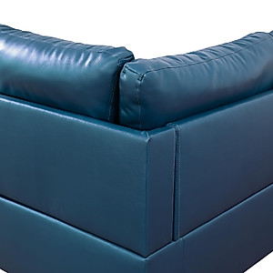 Dyncan 2-Piece Faux Leather L-Shaped Sectional Couch with Storage Ottoman, Large Modular Corner Upholstered Sofas w/Chaise Lounge for Living Room, Modern Deep Seat, Left Armrest, 97 in (Denim)