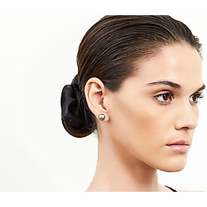 THE PEARL SOURCE 14K Gold 8-9mm Round Silver Tahitian South Sea Cultured Pearl Stud Earrings for Women