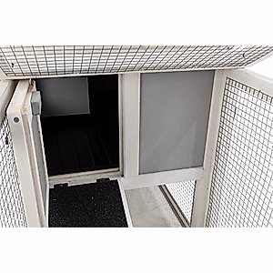 TRIXIE Natura Insulated Rabbit Hutch with Large Run, Hinged Peaked Roof, 2-Story with Ramp, for Rabbits or Guinea Pigs, Gray/White