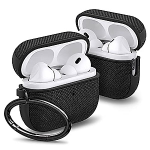 Spigen Urban Fit Designed for AirPods Pro 2nd Generation Case (USB-C/Lightening Cable) Premium Fabric Airpods Pro 2 Case Cover with Keychain - Black