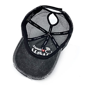 Waldeal Distressed Womens Ponytail Hat Embroidered Soccer Mom Messy Bun Trucker Cap Black