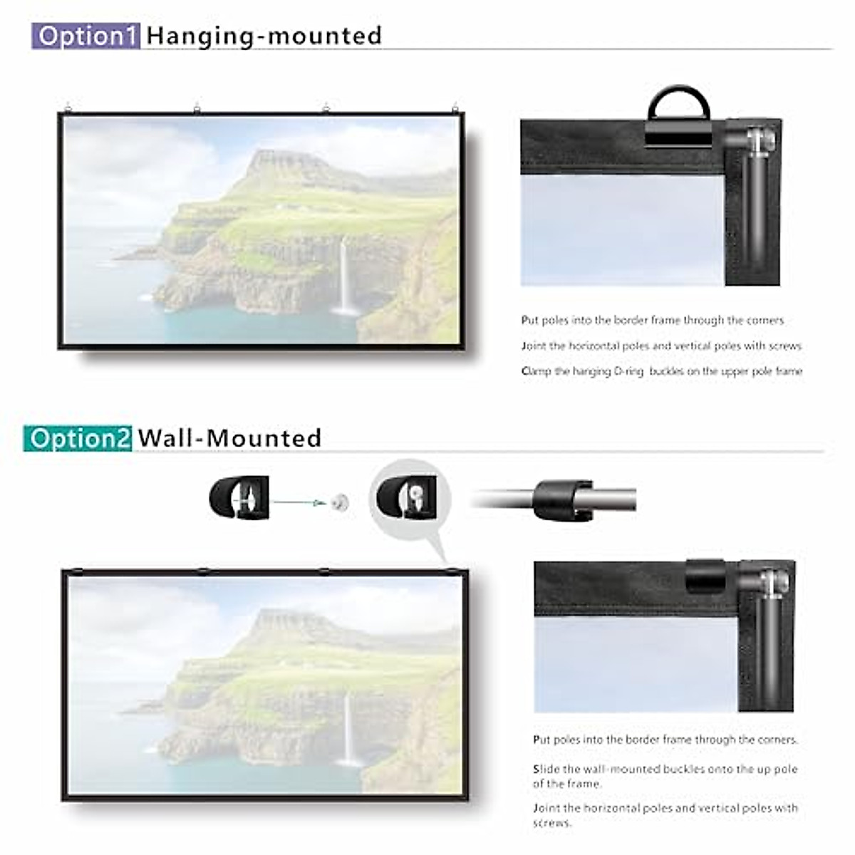 Portable Projector Screen 120 inch with Combined Pole Frame Black Backing Silver Foldable Projection Screen
