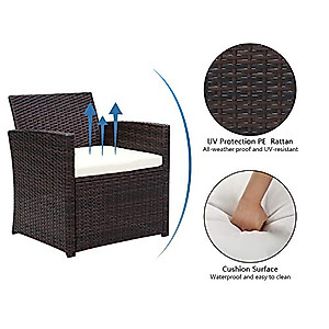 4 Pieces Outdoor Patio Furniture Set Brown Wicker Rattan Cousioned Sectional Conversation Sofa with Coffee Tea Table for Backyard Porch Garden Poolside Balcony Beige