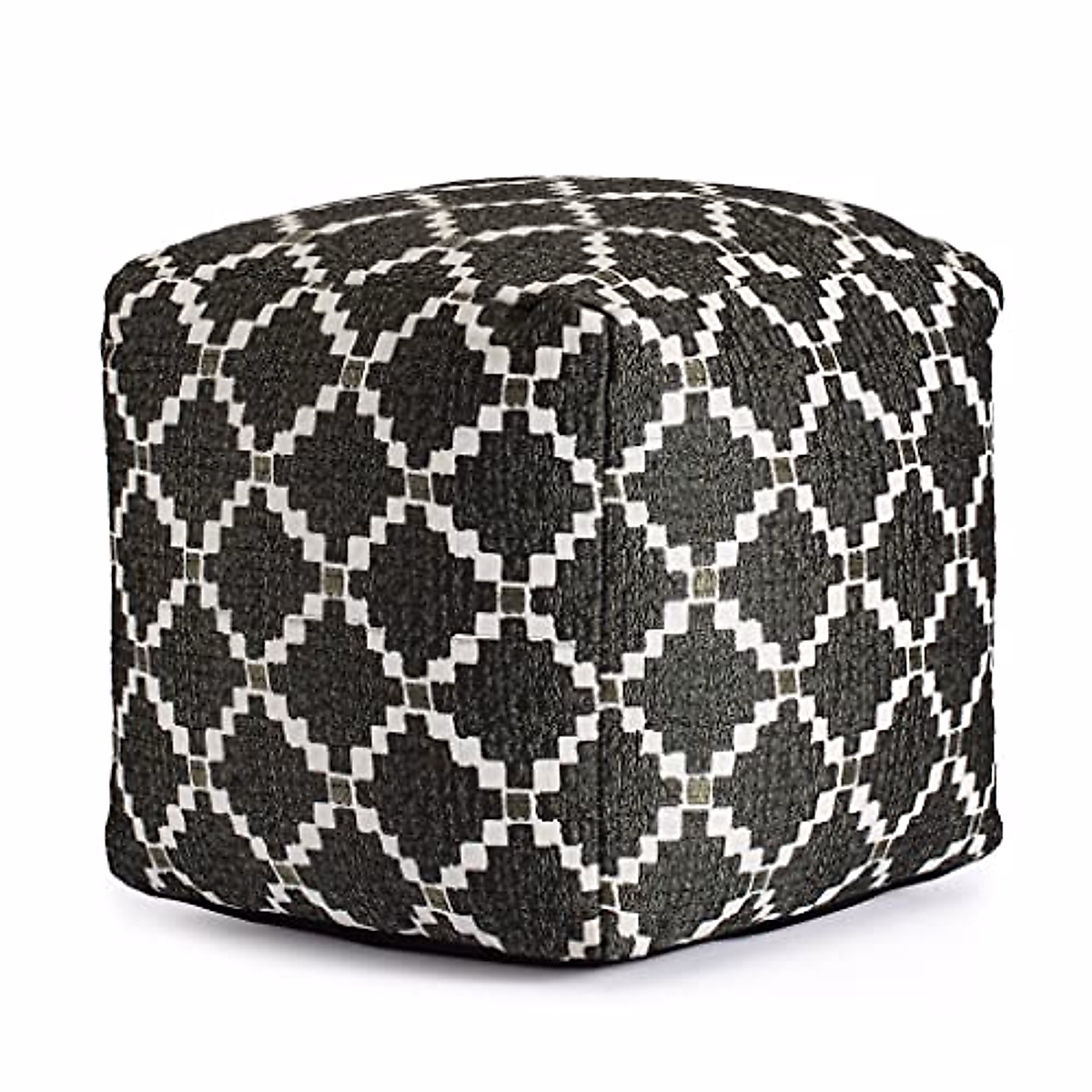 Anji Mountain Square Outdoor Pouf, Deschutes Green, 18" x 18" x 18",Green/Ivory