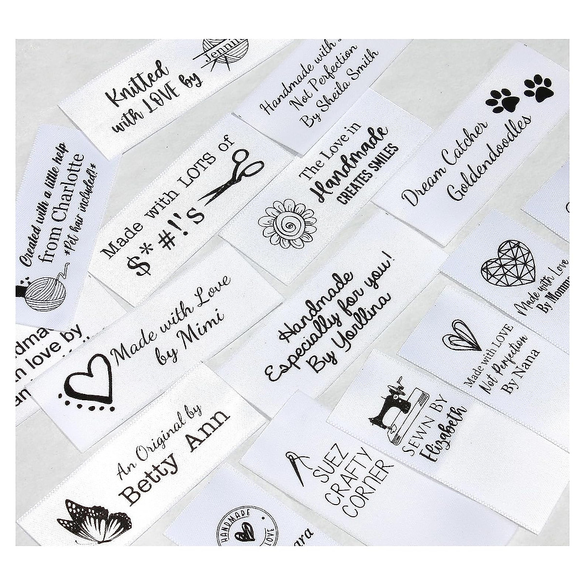 Design Your Own - Non-Fraying Quality Custom Printed Satin Fabric Labels Jennifer's Jewels Brand Made in USA Sew On for Branding, Crafts, Clothing, Compliancy Needs, Knitting, Crocheting, Handmade