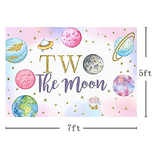 MEHOFOND 7x5ft Outer Space Two The Moon Backdrop Girl Happy 2nd Birthday Pink Gold Party Supplies Galaxy Planets Stars Theme Background Decor Photobooth Props Banner