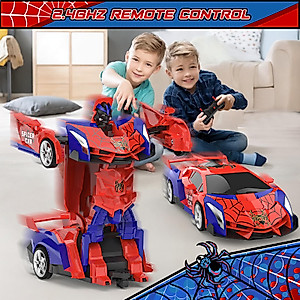 BLUEJAY Transform Rc Cars for Boys 4-7 8-12, 2.4Ghz Remote Control Car 1:18 Scale Transforming Robot, One-Button Deformation 360° Rotation Car Toy Gifts for Boys 3-5