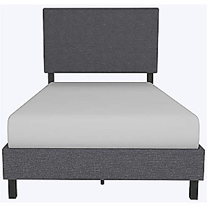 DHP Janford Upholstered Platform Bed with Modern Vertical Stitching on Rectangular Headboard, Twin, Gray Linen