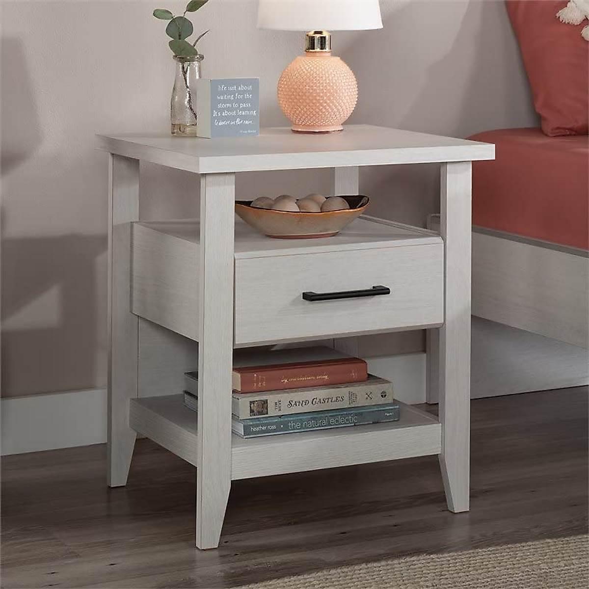Sauder Summit Station Engineered Wood 1-Drawer Night Stand in Glacier Oak