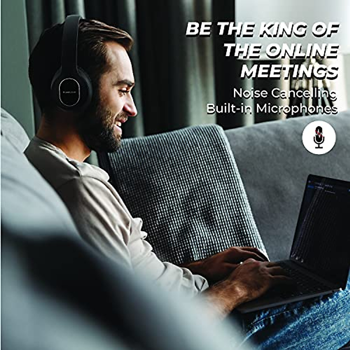 PowerLocus Active Noise Cancelling Headphones Over Ear, Wireless Headphones with Microphone, Hi-Fi Stereo, Soft Memory Foam Ear Cups, 35H Playtime and Fast Charging for Phones, Home Office, TV, Travel