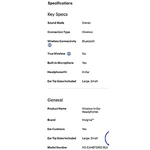 Insignia - NS-CAHBTEB02 Wireless In-Ear Headphones - Black