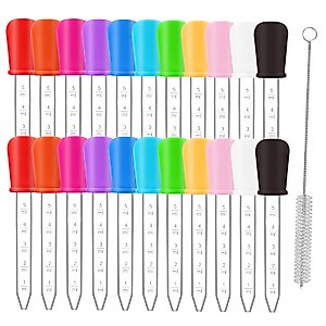 Basic Model 22 Pack Liquid Droppers for Kids Crafts, 5ml Clear Medicine Eye Dropper, Silicone and Plastic Pipettes with Bulb Tip and Clean Brush for Candy Mold