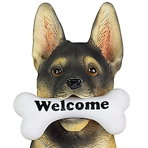 Exhart Garden Sculpture, Solar German Shepherd Dog Statue, LED Welcome Sign Bone, Outdoor Garden Decoration, 11.5 x 14.5 Inch