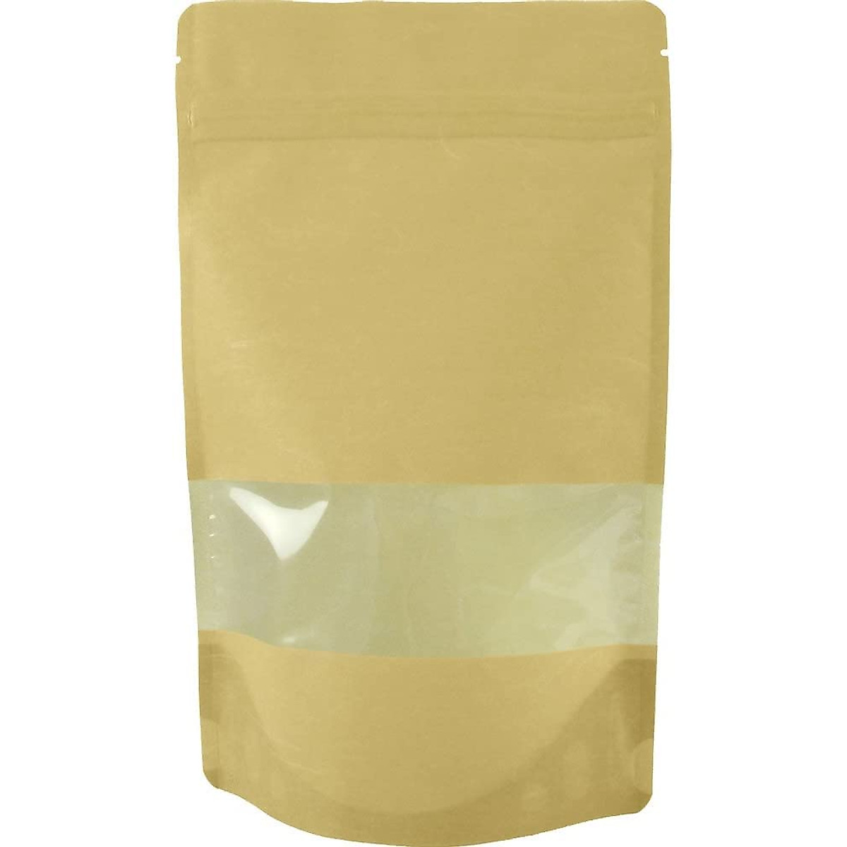 50 Rice Paper Stand-up Zip Pouch with Window (Medium, Natural Kraft)