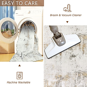 famibay Machine Washable Area Rugs 8x10 Rugs for Living Room Low Pile Neutral Area Rug Large Dining Room Rugs for Under Table Rubber Back Abstract Carpet Rugs for Living Room Under Bed(Beige/Camel