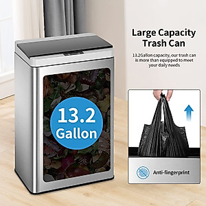13 Gallon Trash Can, Automatic Kitchen Trash Can with Motion Sensor, Touchless Kitchen Garbage Can Stainless Steel Trash Can with Lid, Mute Designed Anti-fingerprint Garbage Cans for Kitchen