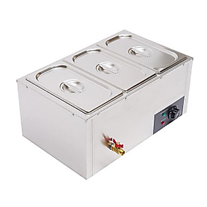 LIYUANJUN 3-Pan Commercial Food Warmer, 3 * 7.4QT Electric Steamer with 3 Lids, Buffet Countertop Food Warmer Table Steam Machine Stainless Steel Steamer for Restaurant Home Kitchen 850W 110V