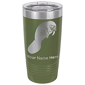 LaserGram 20oz Vacuum Insulated Tumbler Mug, Manatee, Personalized Engraving Included (Camo Green)