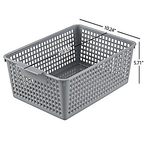 Dehouse Set of 3 Large Plastic Baskets for Organizing, Plastic Storage Basket Organizer, Gray