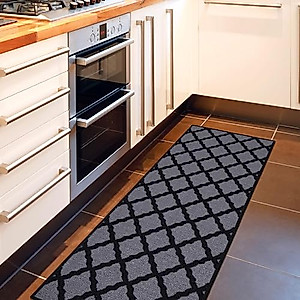 Machine Washable Moroccan Trellis Design Non-Slip Rubberback 2x5 Traditional Indoor Runner Rug for Hallway, Kitchen, Bedroom, Entryway, 20" x 59", Dark Gray