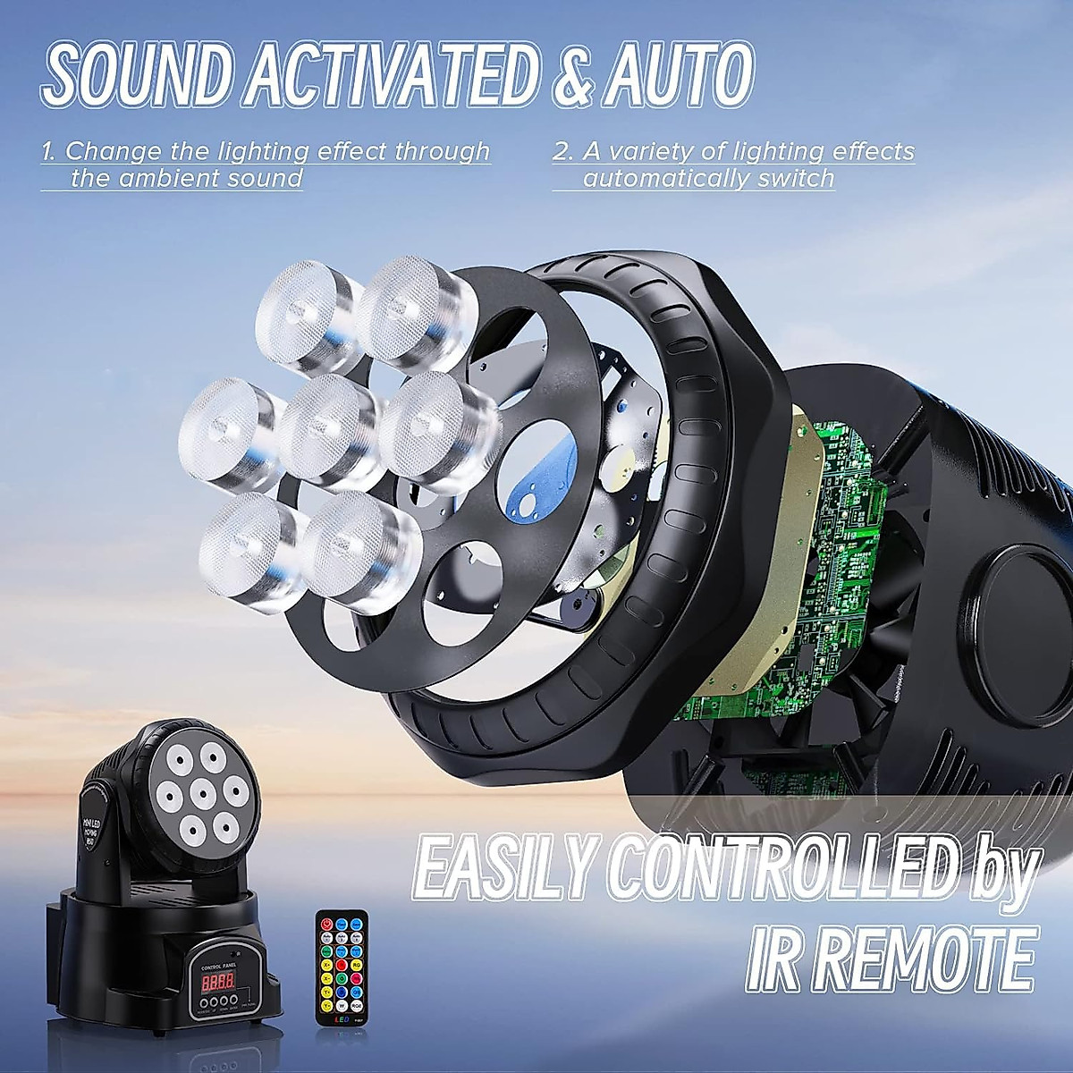 U`King Moving Head Light RGBW LED Stage Lighting Effect 7x10W Moving Heads Wash Lights by DMX and Remote Control with Professional Spotlight for DJ Disco Events Wedding Birthday Party Live Show Bar