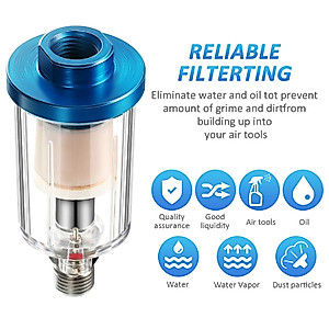 3 Pcs Compressed Air Filter Water Oil Separator 1/4 Inch NPT Inlet and Outlet Airbrush Filter Moisture Separator for Air Line Compressor Fitting, 90 PSI