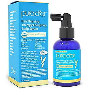 PURA D'OR Scalp Therapy Energizing Scalp Serum Revitalizer (4oz) with Argan Oil, Biotin, Caffeine, Stem Cell, Catalase & DHT Blockers, All Hair Types, Men & Women (Packaging may vary)