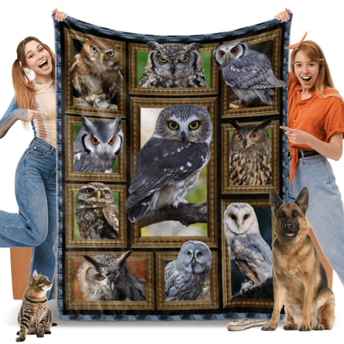 Owls Gifts for Women Men, Owls Print Fleece Throw Blanket, Soft Cozy Flannel Blankets and Throws for Couch Bed Sofa Living Room Decor, Lightweight Warm Plush Blanket for All Season 50" x 60"