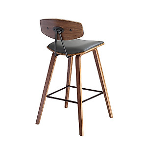 Armen Living Fox 25.5" Counter Height Grey Faux Leather and Walnut Wood Mid-Century Modern Bar Stool