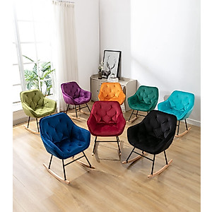 Compact Velvet Rocking Chair, Comfy Accent Rocker Chair for Babies Nursery, Upholstered Glider for Bedroom, Living Room (Emerald Green)