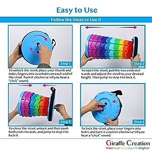 Giraffe Creation Upgraded Folding Stool, Heavy Duty Collapsible Telescoping Stool with Load Capacity 400lbs, Portable Retractable Stool for Camping Fishing Hiking BBQ, Rainbow