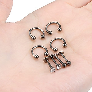 Dyknasz G23 Implant Grade Solid Titanium 16G Lip Rings Clear Diamond CZ Labret Studs Medusa Piercing Jewelry Horseshoe Ring Daith Earring Hoop Body Jewelry Piercing for Women Men 8mm