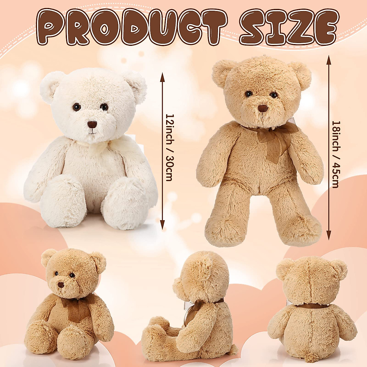 HyDren 2 Pack Plush Bear Stuffed Animals 18 Inch Cute Stuffed Bear Cuddly Bears Plush for Graduation Children's Day Birthday Baby Shower Party Favor Gifts