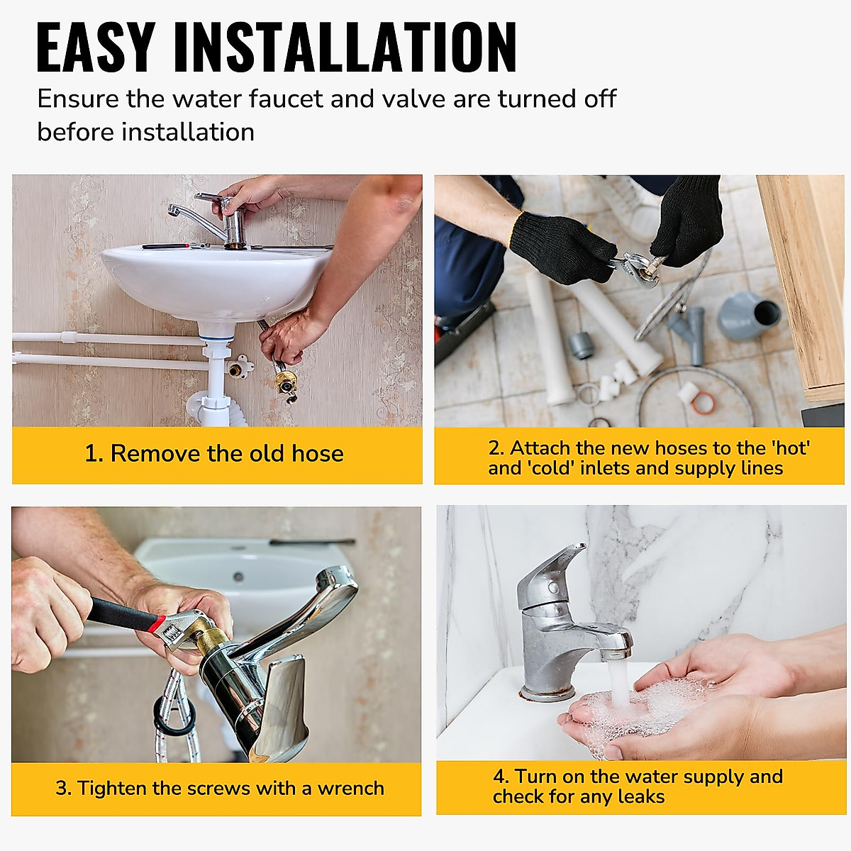 JUWO 24 inch Faucet Supply Line, Braided 3/8" Female Compression Thread × M10 Male Connector Water Line, Stainless Kitchen Sink Hose, Bathroom Faucet hose, Red & Blue (1 Pair)