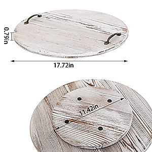 Wooden Lazy Susan Kitchen Turntable 18" Solid Wood Rotating Vintage Organizer Serving Tray Round Spins Balanced Smoothly Spice Rack for Kitchen Dining Room Pantry Cabinet Table Counter Top (White)