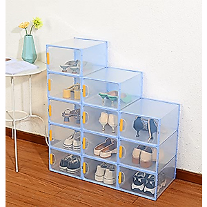 Shoe Storage Boxes Clear Plastic Stackable - 12 Pack Large Size Drawer ​Type Premium Plastic Stackable Organizer for Closet - Perfect Sneaker Shoe Container and Holder for Men, Women, Kids