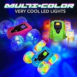 Contixo RC Stunt Car 4WD 2.4Ghz - Double Sided 360° Rotating Remote Control Toy with Lights, for Boys & Girls Age 4-12 Blue