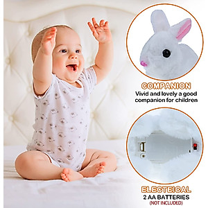 Bunny Toys Interactive Electronic Pet Toys Bunnies Can Walk and Talk, Easter Plush Stuffed Bunny Toy Walking Rabbit Educational Toys for Kids, Interactive Bunny Hopping Wiggle Ears Twitch Nose(White)