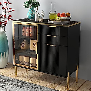 scolyk Buffet Cabinet with Storage:Black Cabinet with Drawers,Farmhouse Coffee Bar Cabinet with Storage,Black Buffet Cabinet,Kitchen Sideboard Cabinet