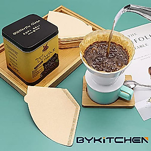 BYKITCHEN Size 4 Coffee Filters, 8-12 Cup, Set of 200, Coffee Filters 4 Cone Paper, Natural Unbleached Paper Filters for Pour Over Coffee Dripper and Coffee Maker