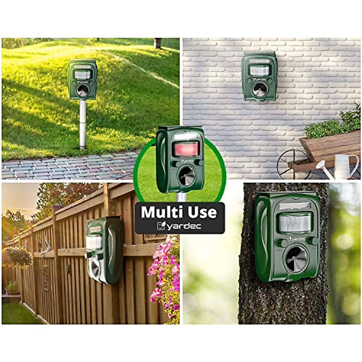 YARDEC Solar Animal Repellent Outdoor with Drill Bit - Waterproof Motion Activated Ultrasonic Animal Repeller with LED Flashing Light to Repel Deer, Rabbit, Squirrel, Skunk, Cat, Raccoon, Dog, etc.