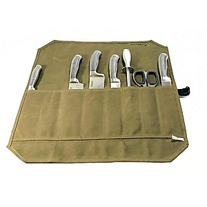 GramVine Professional Chef’s Knife Roll, Waxed Canvas Roll Foldable Knife Culinary Bag Wrap, Kitchen Knives Holder Organiser, Utensils Wrap Bag, Travel Tool Roll Pouch Storage