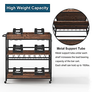 BON AUGURE Rustic Coffee Bar Cabinet for Liquor, Bar Cart on Wheels for The Home, Industrial Small Buffet Sideboard for Kitchen and Dining Room (Rustic Oak)