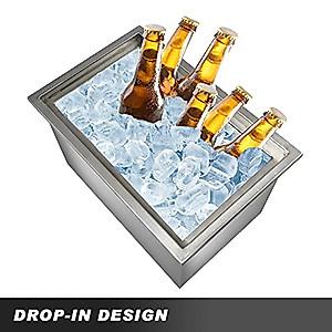 Drop in Ice Chest 18Lx12Wx14.5H Inch with Sliding Cover 304 Stainless Steel Drop in Cooler and Drop in Ice Bin for Cold Wine Beer