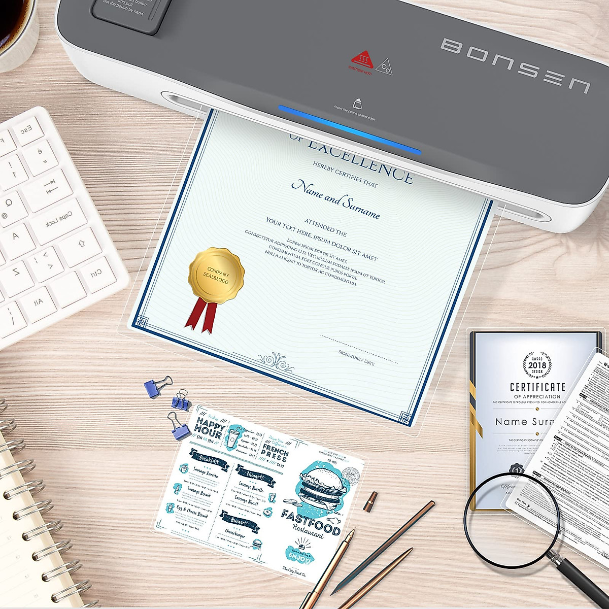 BONSEN A4 Laminating Pouches, 100-Pack, 9 x 11.5 Inches, 3-Mil, Gloss Laminator Pouches, Clear and Durable Laminating Pouches, Strong for Long Lasting Documents (LP3102)