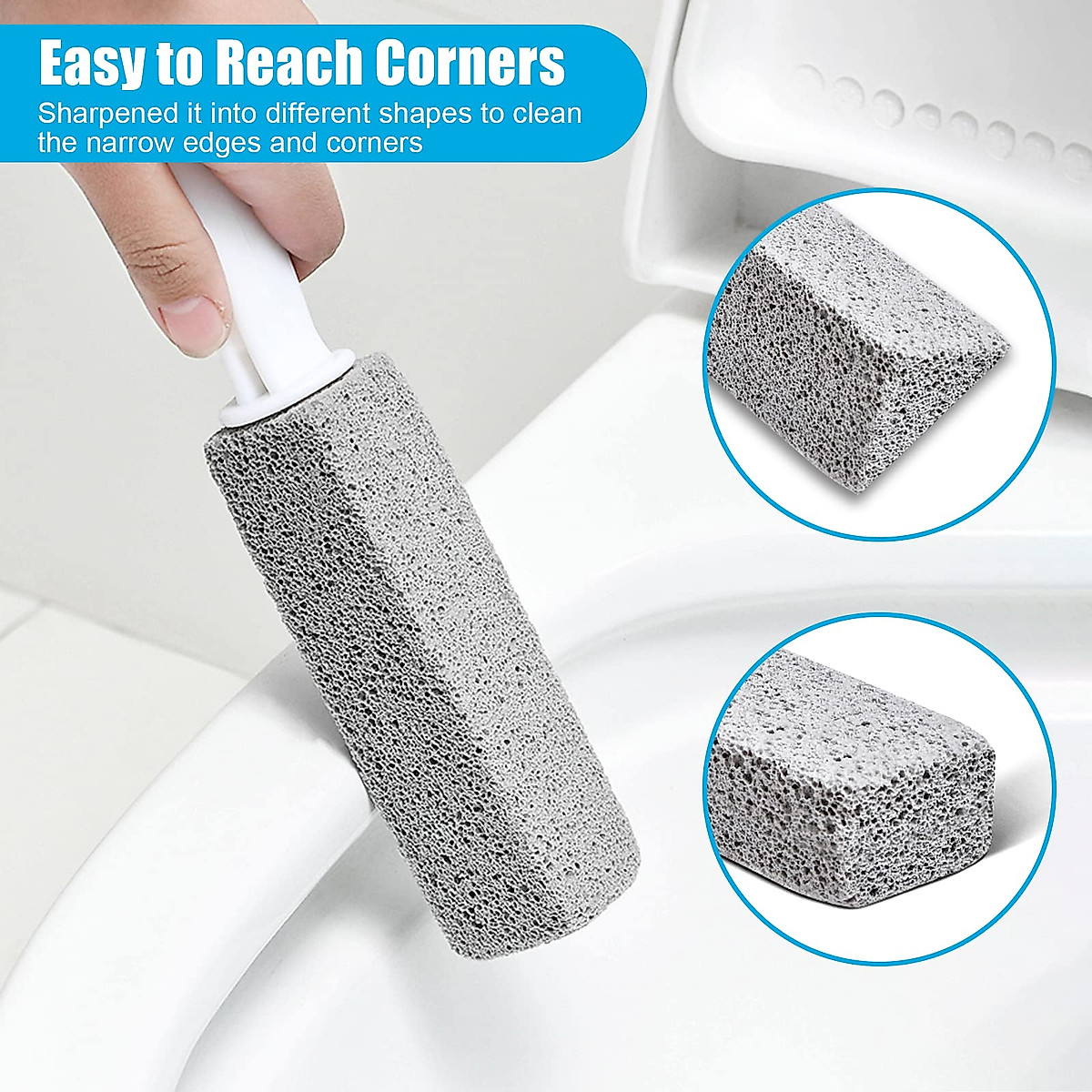 Pumice Stone Toilet Bowl Cleaner with Handle - Pumice Stone for Toilet Cleaning - Stain Remover - Also Cleans Limescale, Hard Water Rings, Tiles, Iron and Rust, Household Cleaning 4 Pack