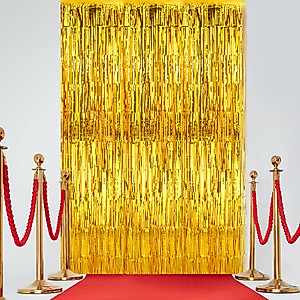 Tegeme Carpet Runner Aisle 2.6 x 30 Feet with Carpet Tape and 4 Pieces of 8.2 x 3.2 Feet Metal Tinsel Tassel Curtains for Halloween Birthday Wedding Party Decoration(Red)